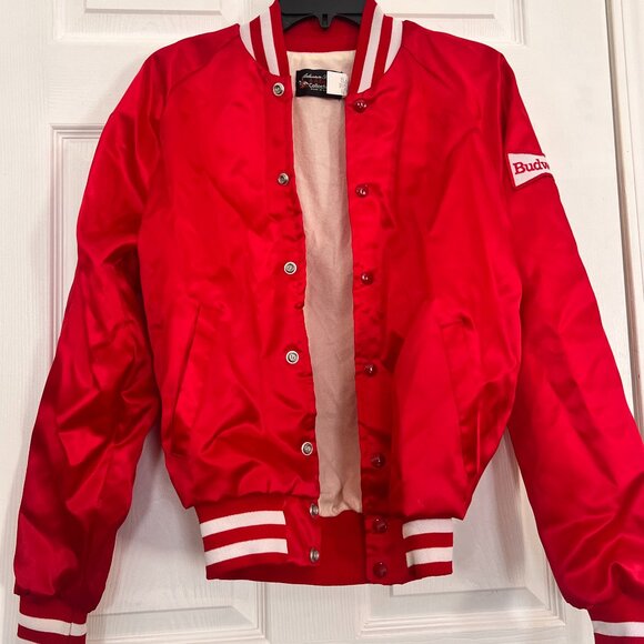 Budweiser | Jackets & Coats | Vintage Budweiser Jacket Red Satin ...